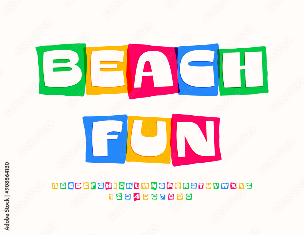 Vector bright advertising Beach Fun. Unique Colorful Font. Artistic ...