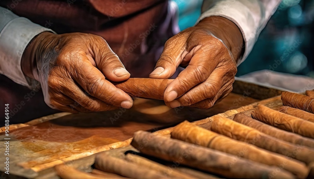Mastering the Art of Cigar Rolling. An artisan's hands expertly ...