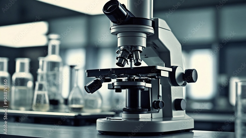 Laboratory Microscope on Clean Lab Bench. High-Quality Scientific ...
