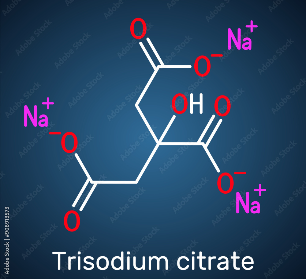 Sodium citrate, trisodium citrate molecule. Food additive ... Sodium citrate, trisodium citrate molecule. Food additive ...