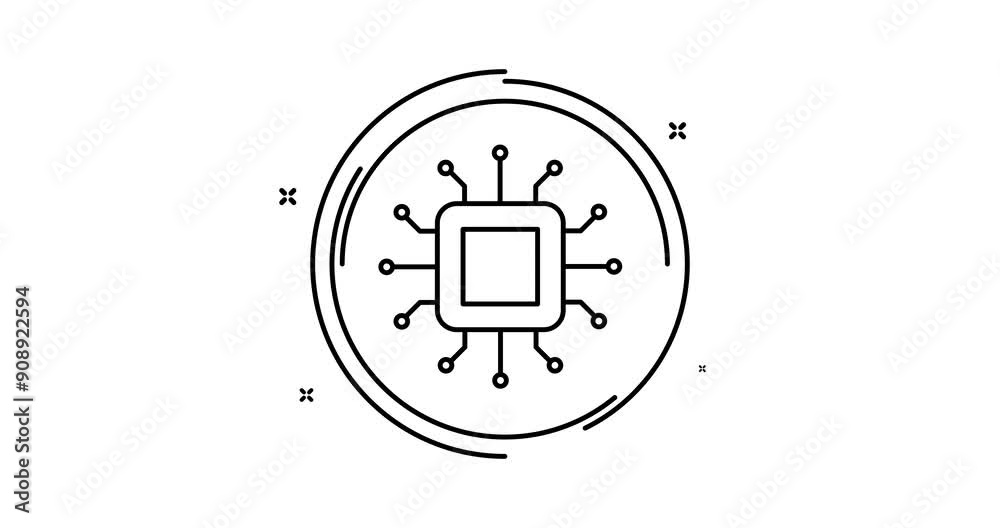 Ai Cpu animated outline icon on white background. Ai Processor chip ...