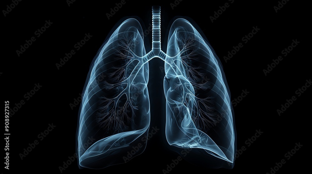 X-ray image of human lungs showcasing respiratory system anatomy in ...