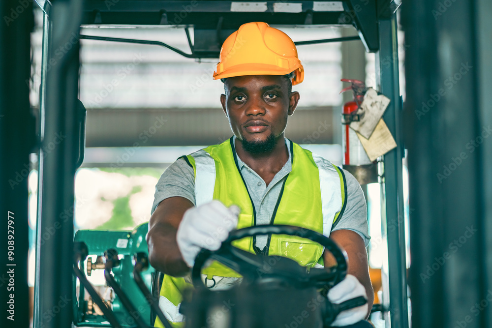 Efficient Factory Logistics, Men at Work Safely Operating Forklifts in ...