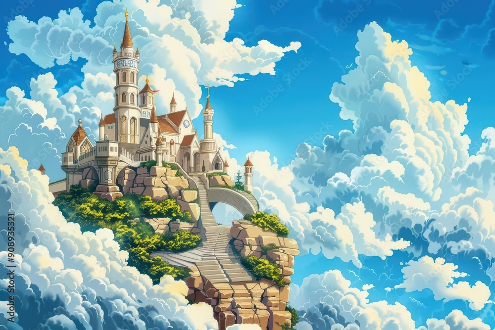 Colorful fantasy business landscapes depict bustling trade routes where ...