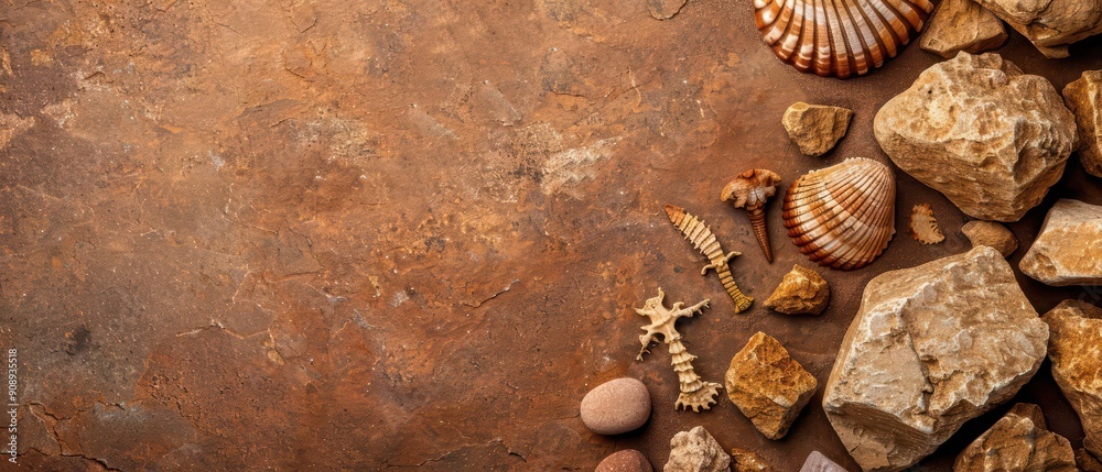 Colorful geology banner template featuring earth tones and icons of ...