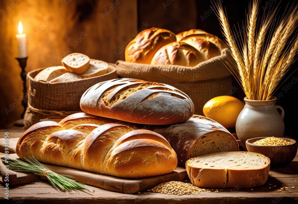 artisan handcrafted bread displayed bright inviting ambiance warm light ...