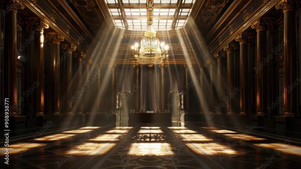 Luxury fantasy interiors of grand boardrooms where sunlight filtering ...