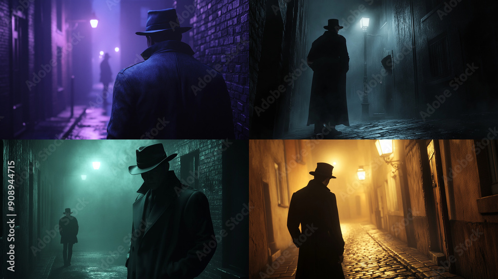A charming 3D detective in a trench coat and fedora, investigating a ...