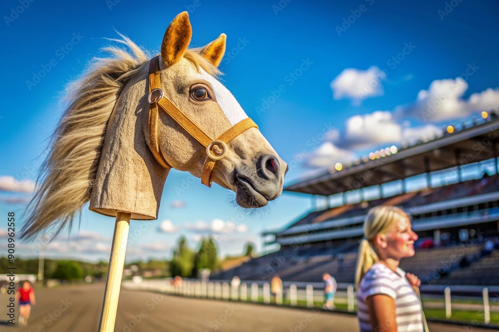Hobbyhorsing. A new kind of sport. A stick with a horse's head to ...