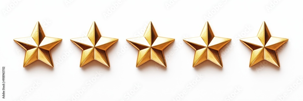 Five shiny golden stars arranged in a row, symbolizing a perfect 5-star ...