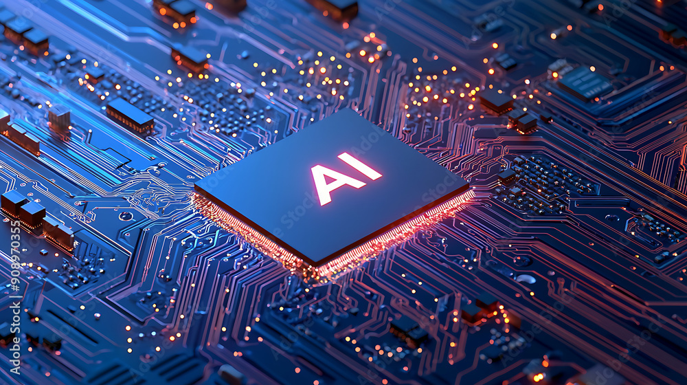 micro computer chip with AI, artificial intelligence processing power ...