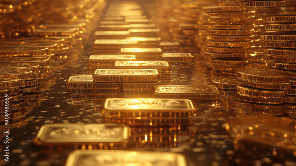 Gold bars, Gold ingot, bullion gold in bank vault. piles of gold bars ...