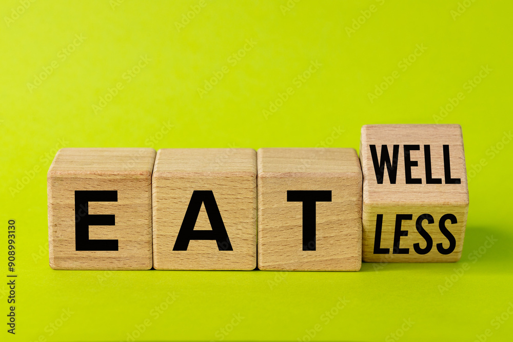Motivational symbol Eat Less vs Eat Well. Conceptual words. Rotated ...