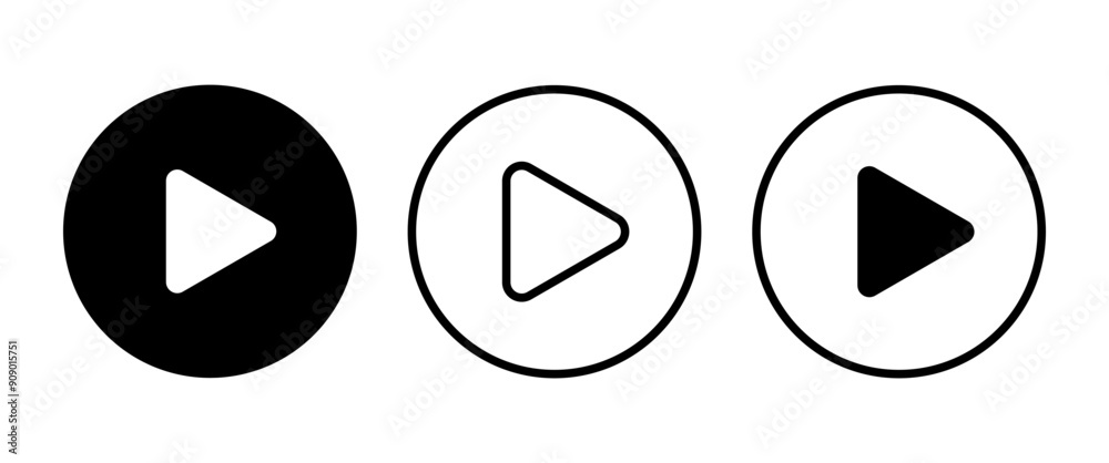 Media Play button Icon, Music Playing symbol, Outline icon set for ...