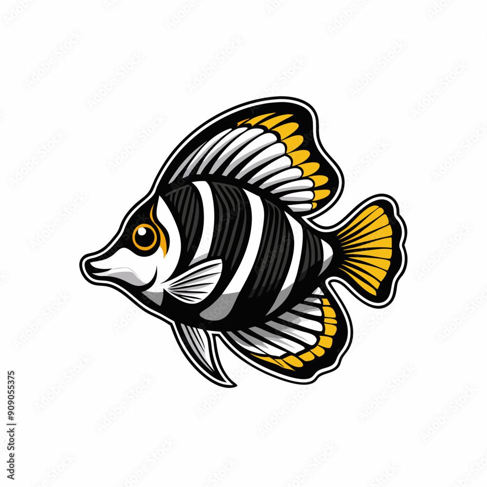 Cartoon butterfly fish with soles, black and white color scheme. Stock ...