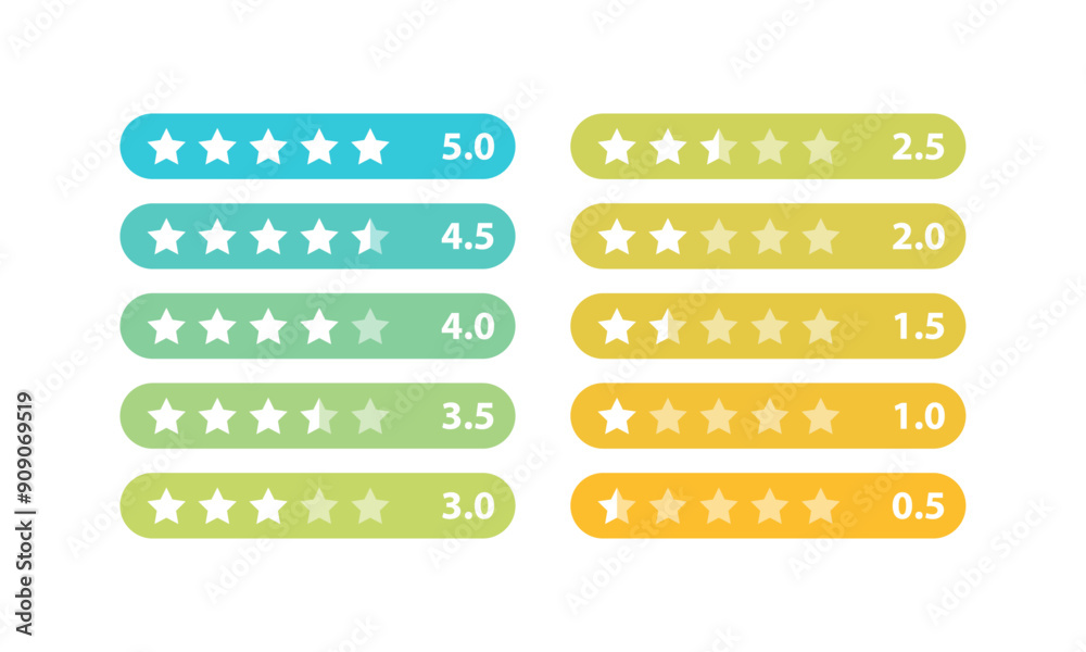 Product rating or customer review from 5 star to .5 star with colorful ...