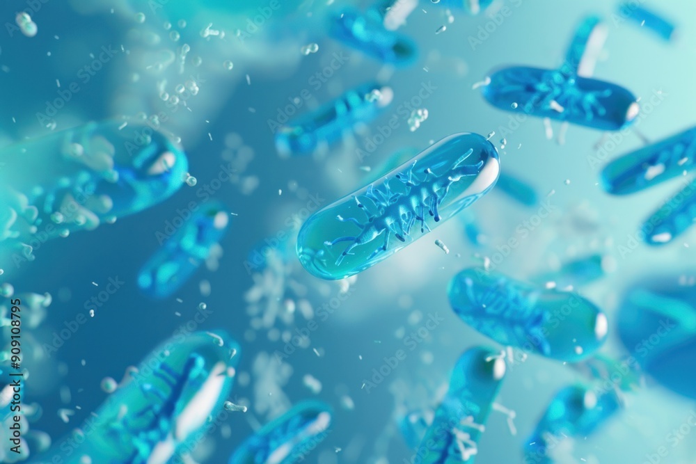 Lactic Acid Bacteria Genome Database. Light blue color. Microscope shot ...