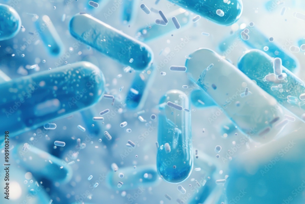 Lactic Acid Bacteria Genome Database. Light blue color. Microscope shot ...