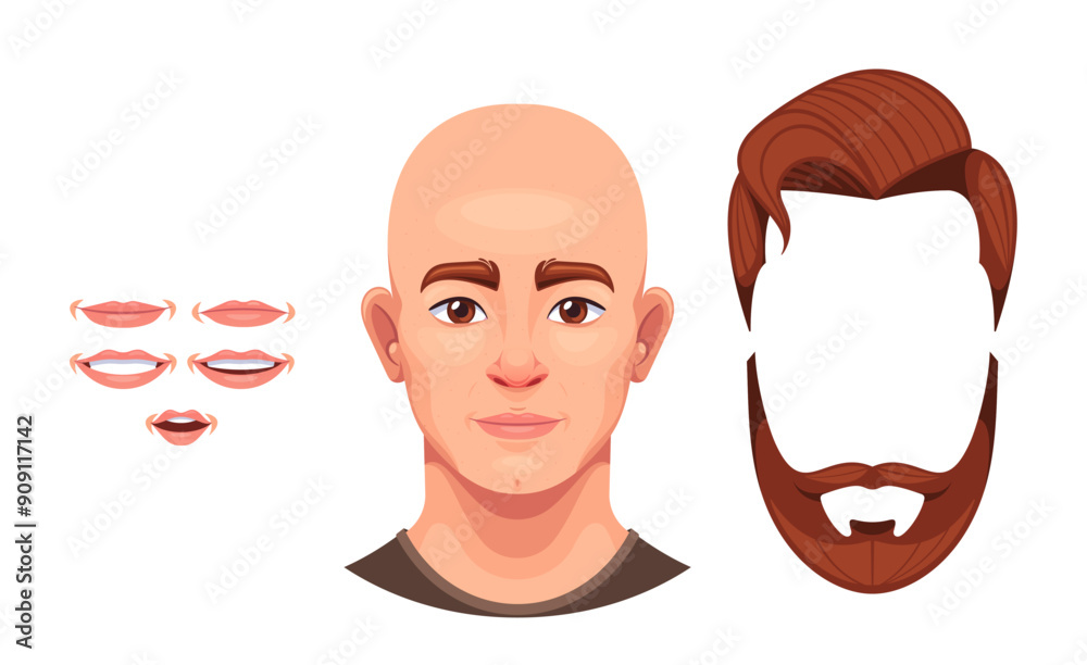 Cartoon Male Face Constructor Featuring Different Hair And Mouth ...