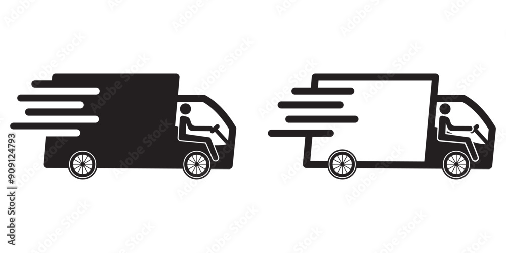 Collection Of Shipping Fast Delivery Truck Or Van Icon With Driver ...