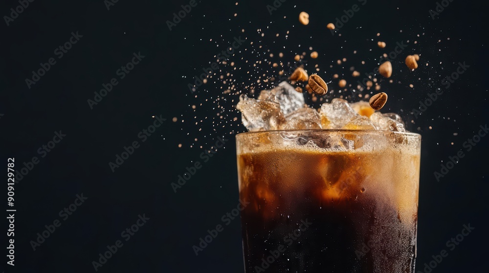 Abstract bursting of iced Vietnamese coffee, with a light effect ...