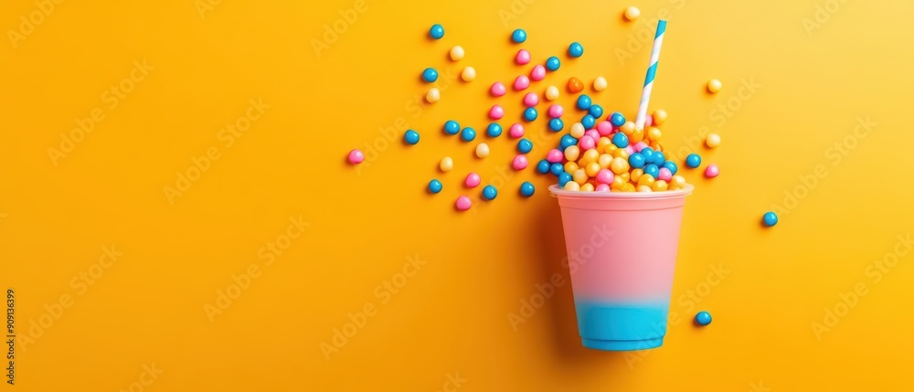 Minimal explosion of vibrant bubble tea, with empty spaces where ...