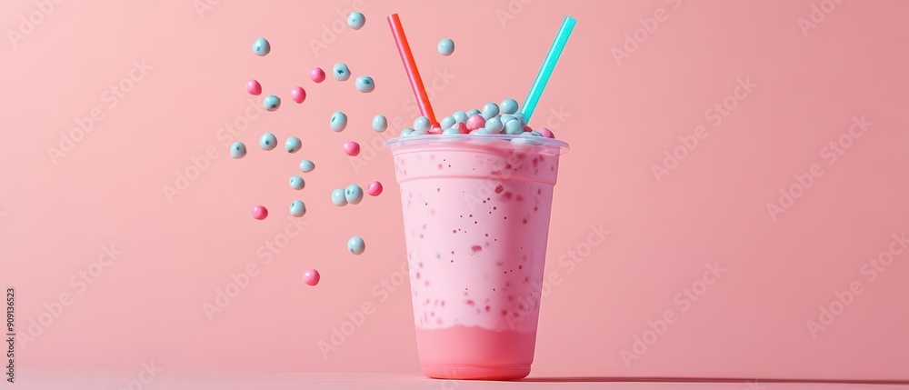 Minimal explosion of vibrant bubble tea, with empty spaces where ...