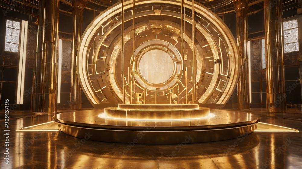 Luxurious Golden Stage with Futuristic Design: Central Circular ...