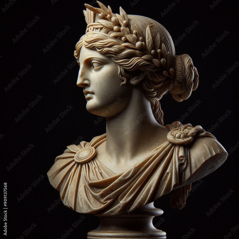 Illustration of a Renaissance marble statue of Athena. She is the ...
