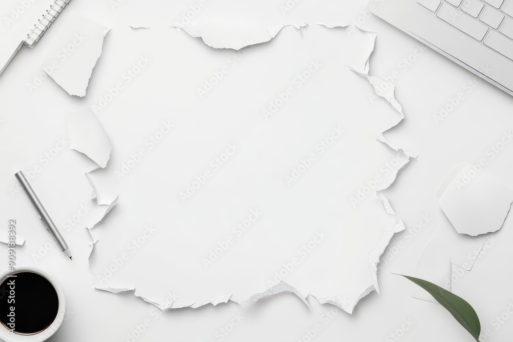 Solid and broken business banner design featuring an empty open office ...