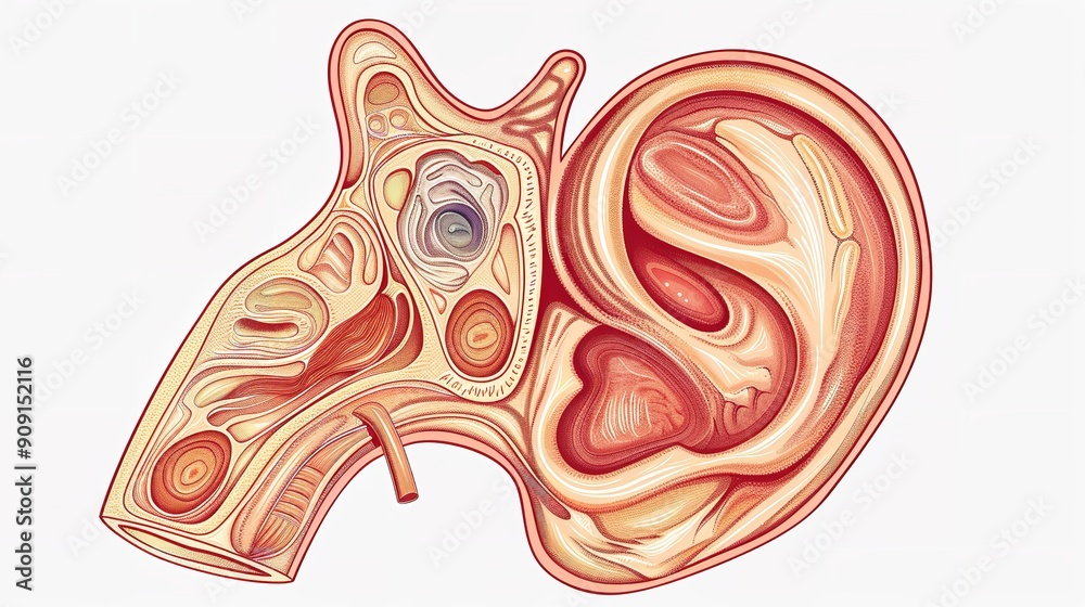 ภาพประกอบสต็อก Human anatomy of the ear. An illustration of the inner ...