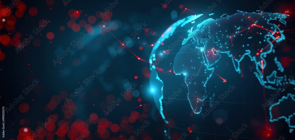 Global map with hotspots of recent cyber threats, representing global ...