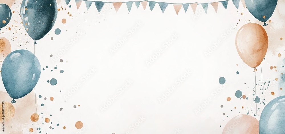 Watercolor Birthday Party Background with Balloons and Flags Stock ...