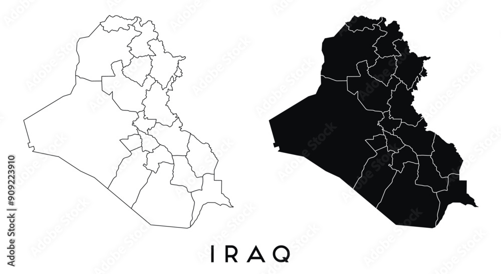 Iraq map of regions districts vector black on white and outline Stock ...