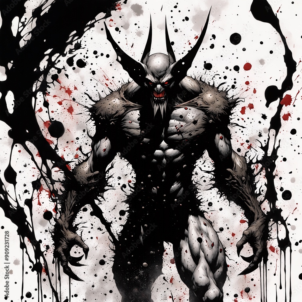 The Jackyl, an anthropomorphic demon illustrated in black and white ...