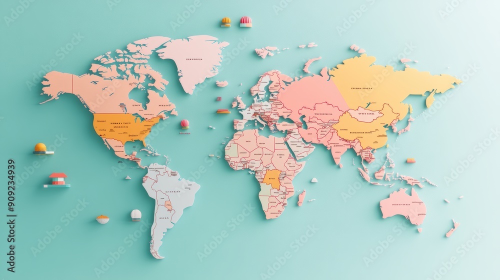 Political World Map with Country Borders and Capitals, A detailed ...