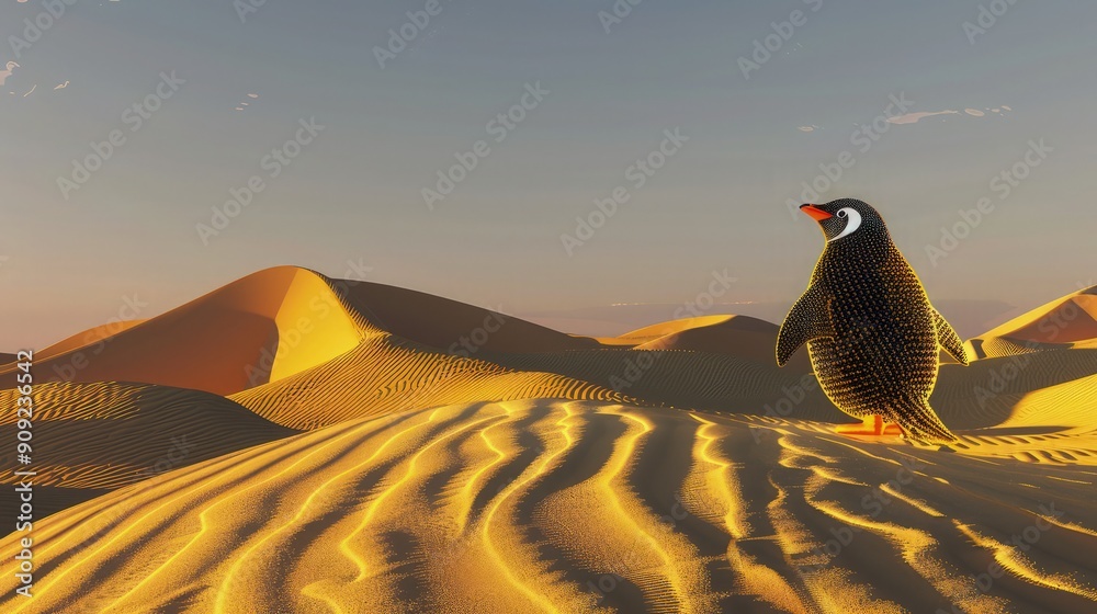 A surreal digital desert where sand dunes are formed from flowing ...