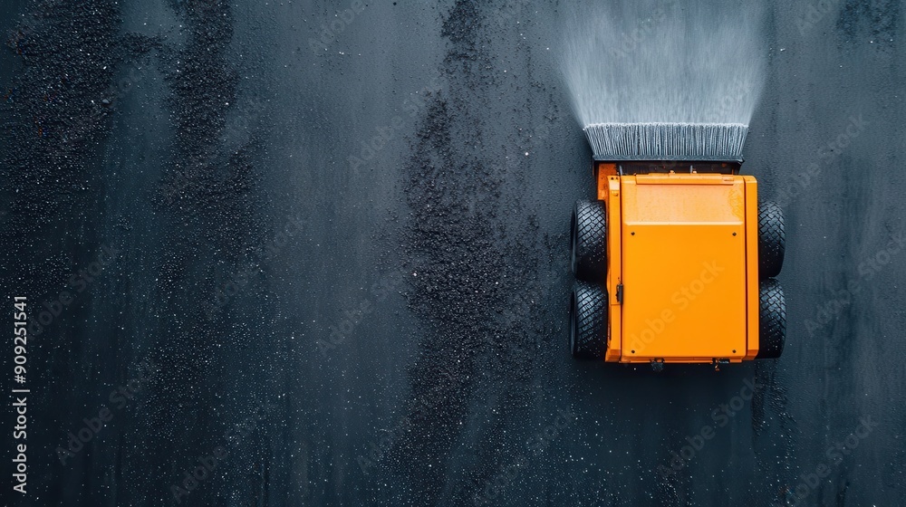 An industrial machine robustly scrubs a dark floor efficiently ... An industrial machine robustly scrubs a dark floor efficiently ...