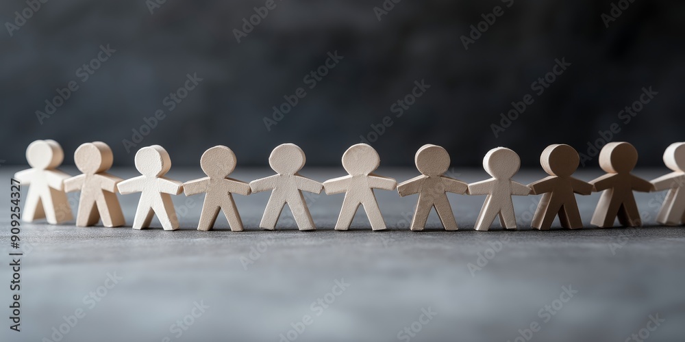 Together We Stand: A line of wooden figures holding hands, symbolizing ...
