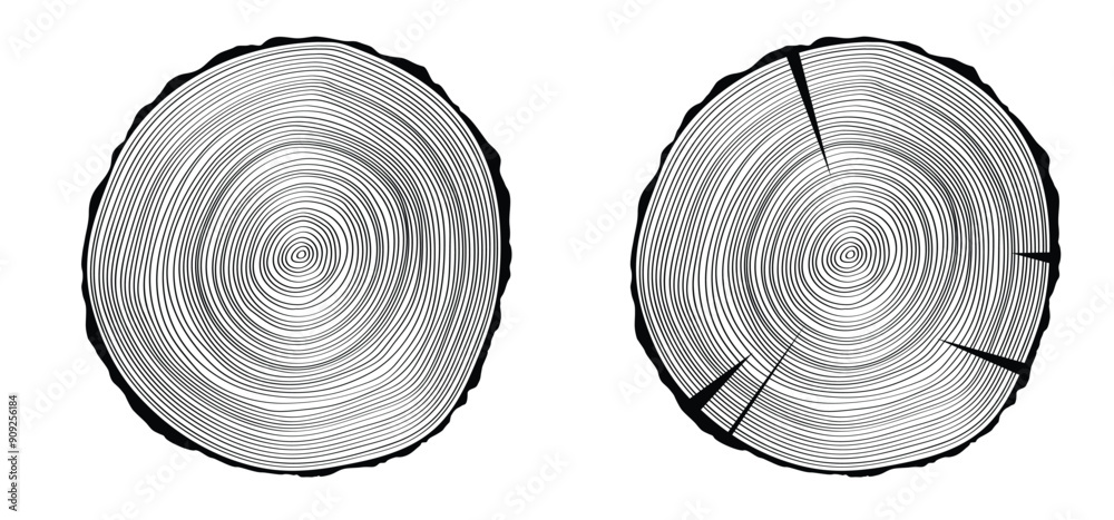 Cartoon drawing annual rings or growth rings. Deforestation. Tree or ...