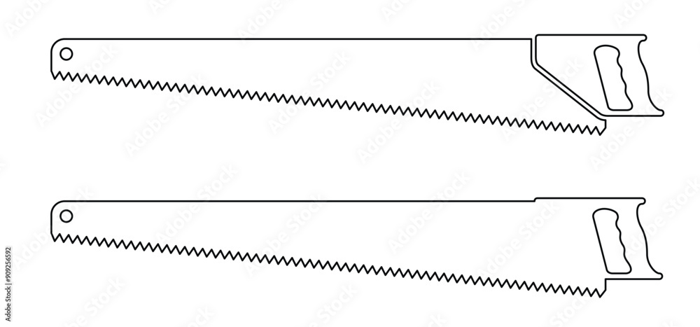 Tree saws. Drawn handsaws for carpenters. Wood saw logo. Cartoon ...