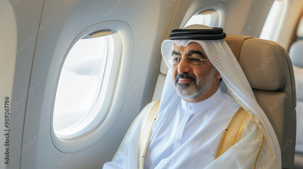 Muslim middle aged businessman in white traditional outfit in private ...