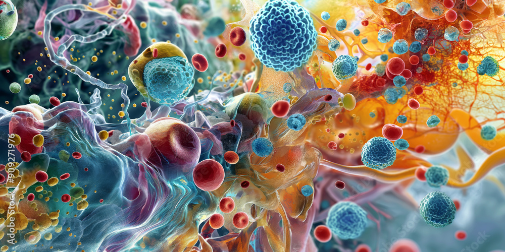 An artistic representation of a bacterial infection spreading through ...