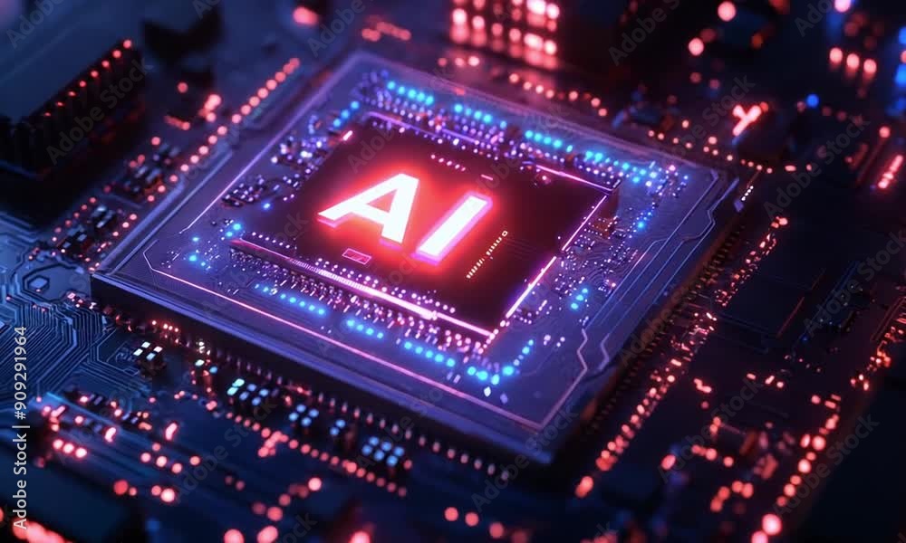AI Chip: A futuristic and abstract image of a glowing AI chip on a ...