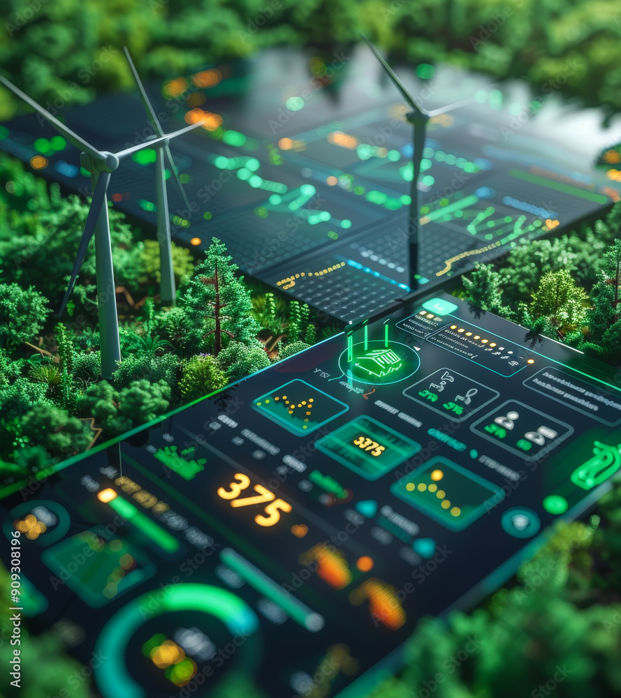 Digital Dashboard Monitoring Renewable Energy in a Green Landscape. A ...