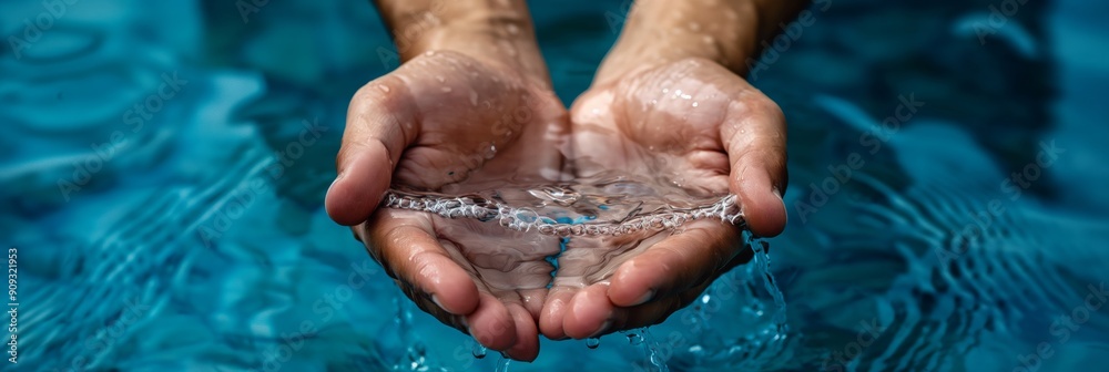 Water in Hands: A close-up of cupped hands holding water, symbolizing ...