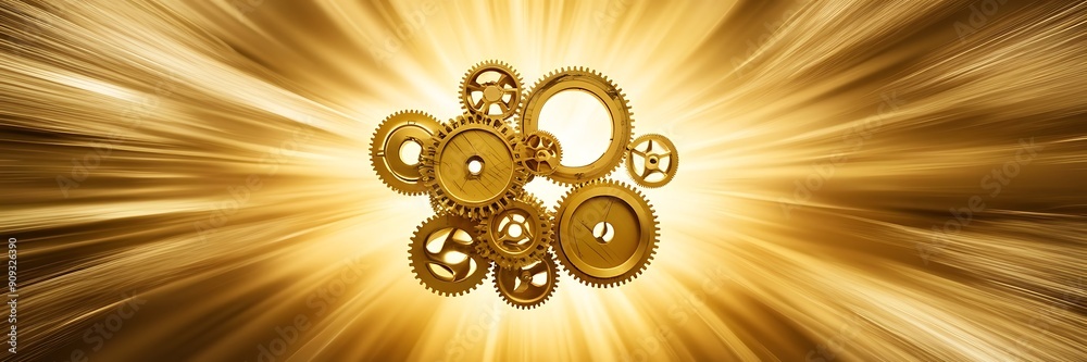golden gears technical background with light. ancient time machine ...