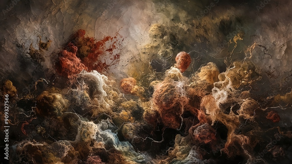 An Art Brut-inspired backdrop with raw, unrefined textures, intense ...