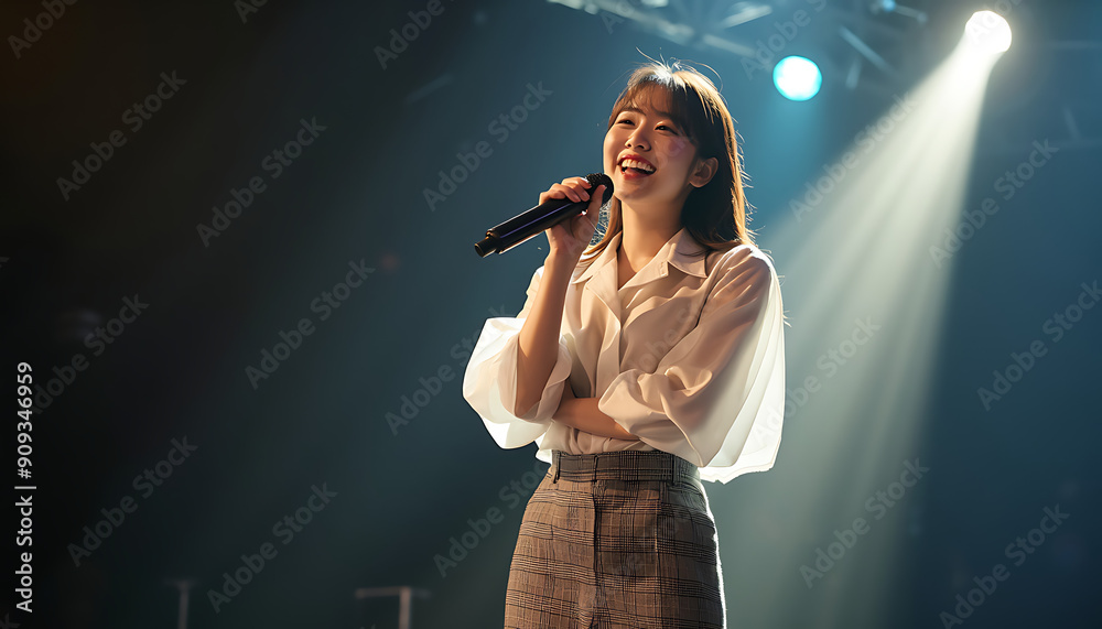 Beautiful Korean K-pop female singer singing romantic ballad music on ...