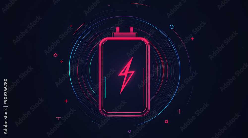 Neon battery icon set. Glowing neon accumulator sign, featuring an ...